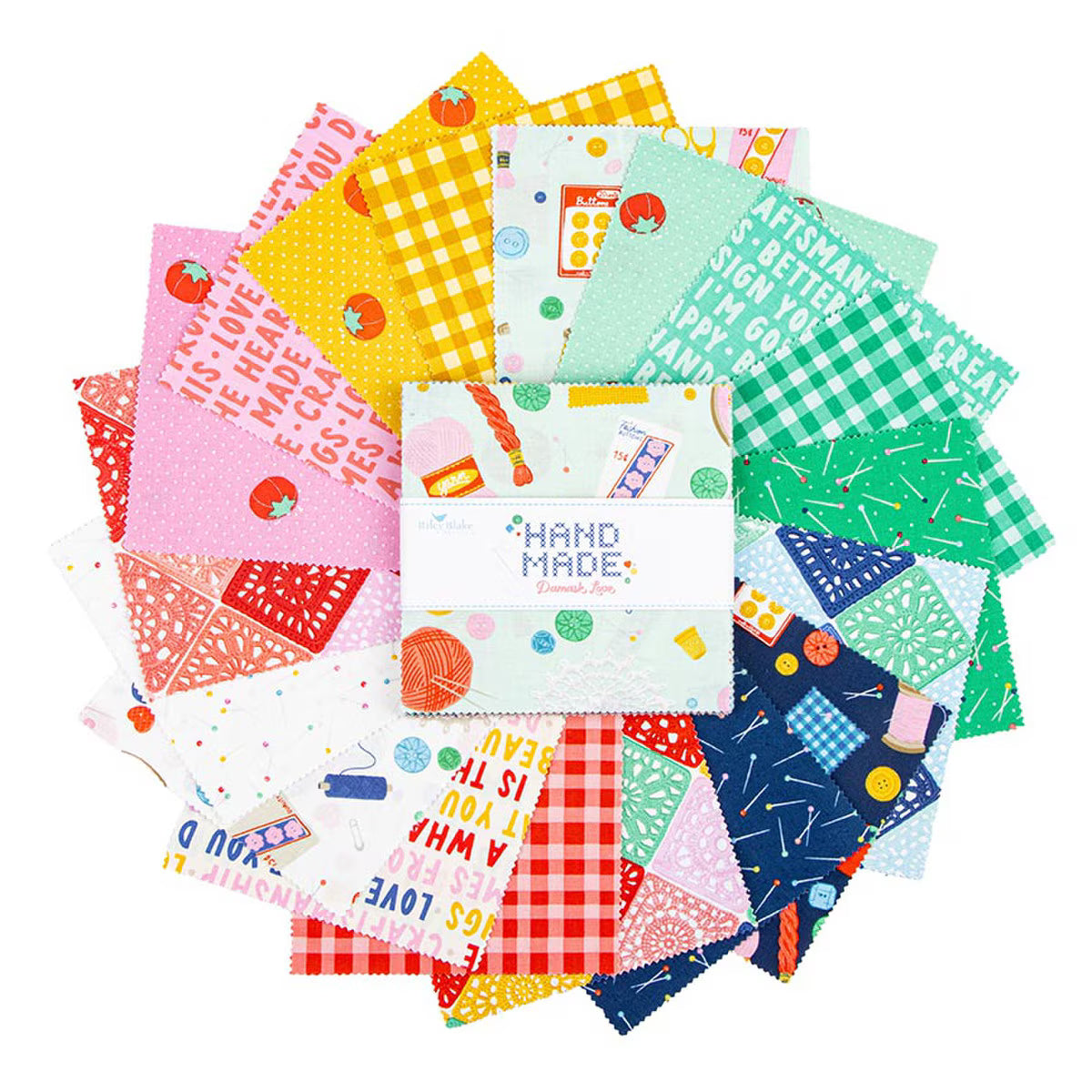 Hand Made 5" Charm Pack Sewing Themed Fabric Riley Blake – Block Party ...